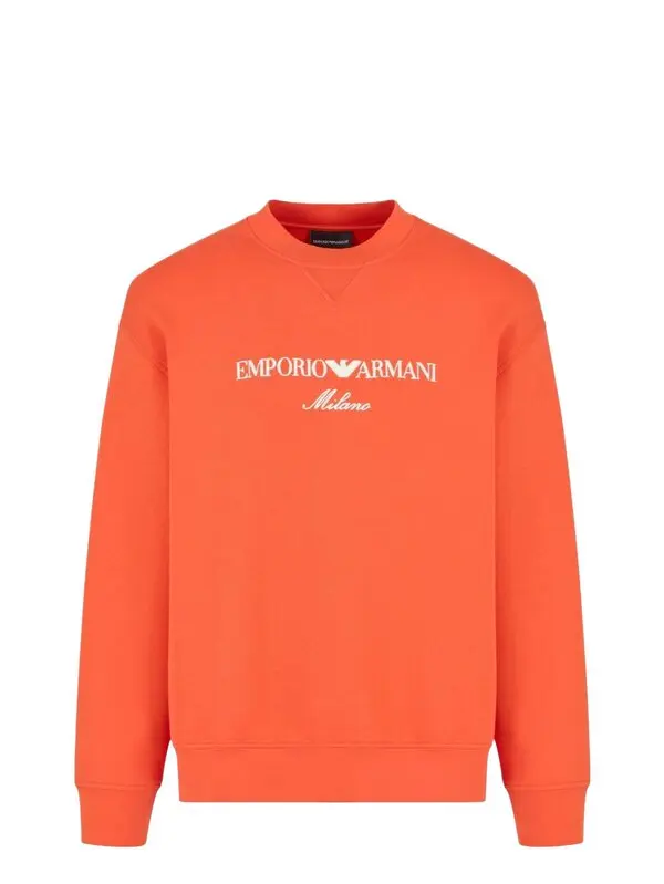 Emporio Armani Double-jersey Sweatshirt With Logo Embroidery - Orange