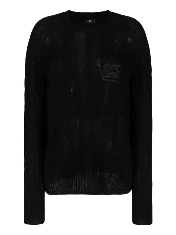 Etro Pegaso Embroidered Crewneck Knitted Jumper - Black