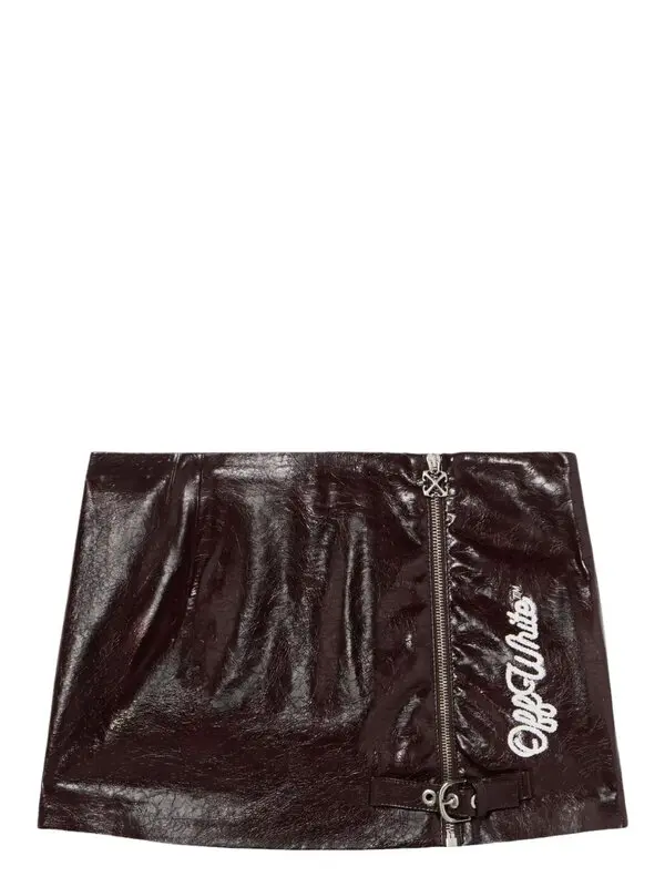 Off-White Crinkled Coated Logo Embroidery Skirt - Black