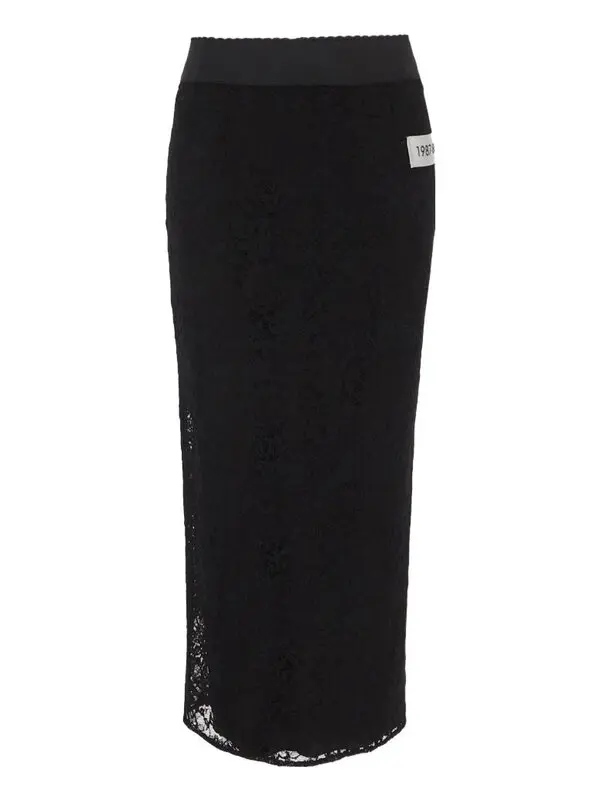 Dolce & Gabbana Lace Ankle-length Skirt With Logo Detail - Black