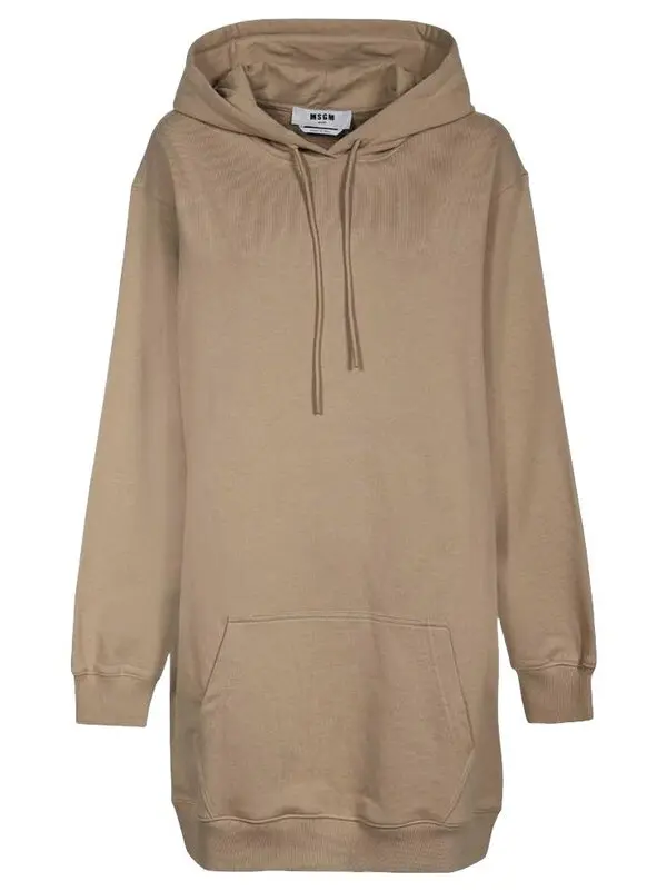 MSGM Logo Hooded Hoodie Dress - Nude