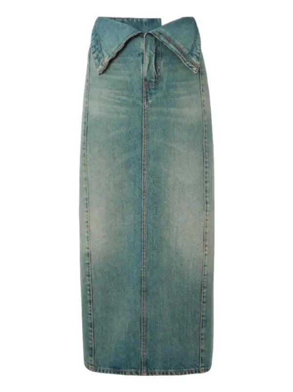Alexander McQueen Folded Waist Denim Skirt With Zipper Trim - Indigo