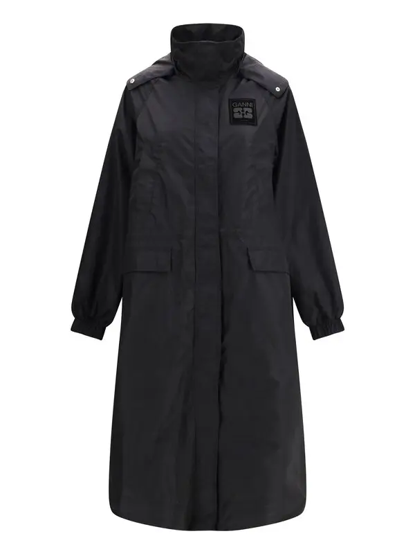GANNI Flyweight Banana Graphic Long Coat - Black