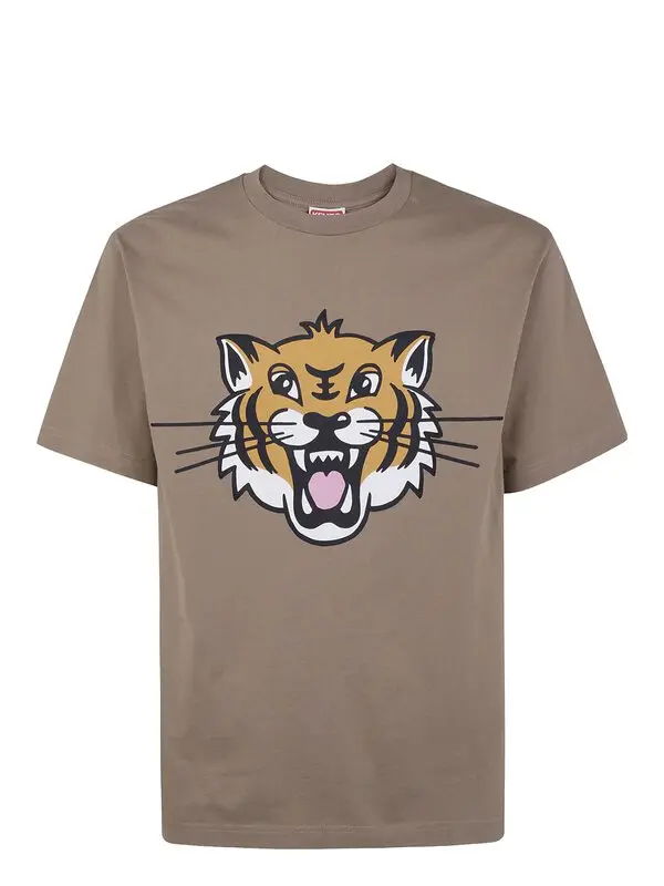 Kenzo Happy Tiger' T-shirt In Cotton - Gray