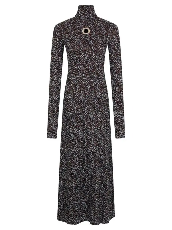 Rabanne High-neck Long-sleeved Printed Dress - Black Blue  Red