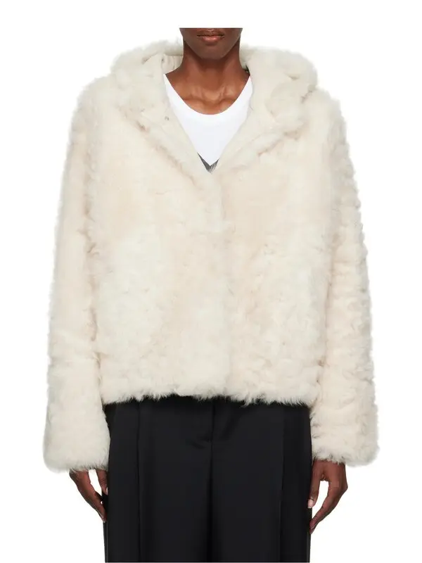 YVES SALOMON Short Hooded Fur Jacket - Off White