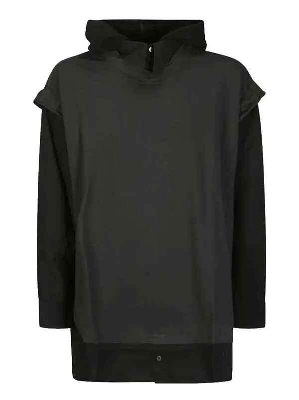 MAISON MARGIELA Layered Hoodie With Buttoned Cuffs - Black