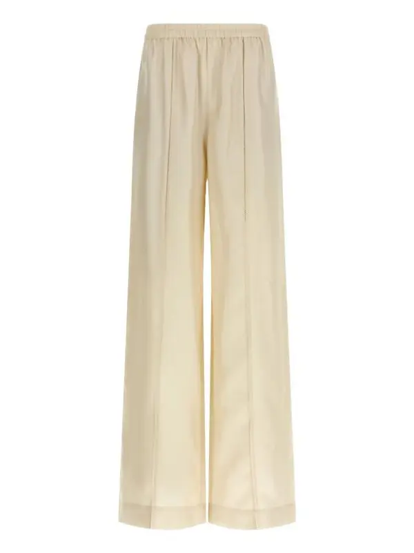Loulou De Saison Wide Leg Casual Pants With Lace Stitching - Nude