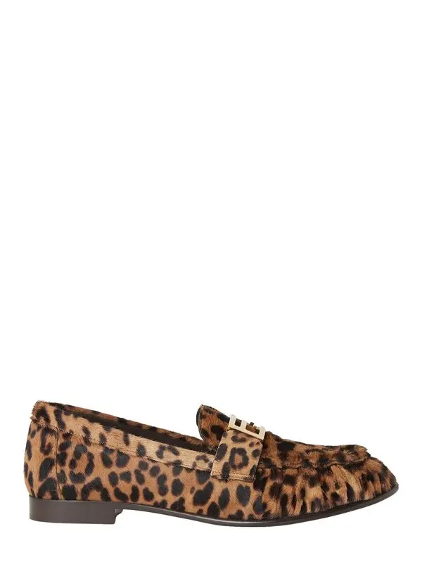 Fendi Baguette Leopard Printed Loafers - Brown