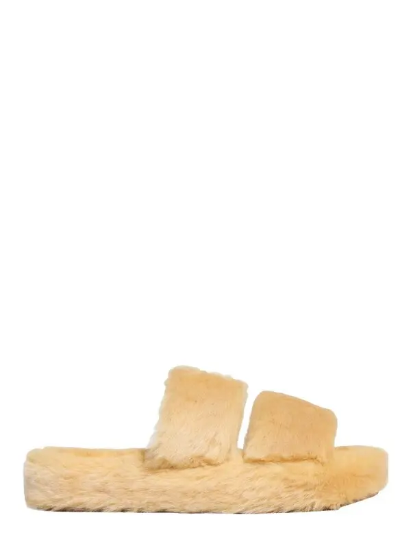 Celine Shearling Triomphe Slippers - Nude