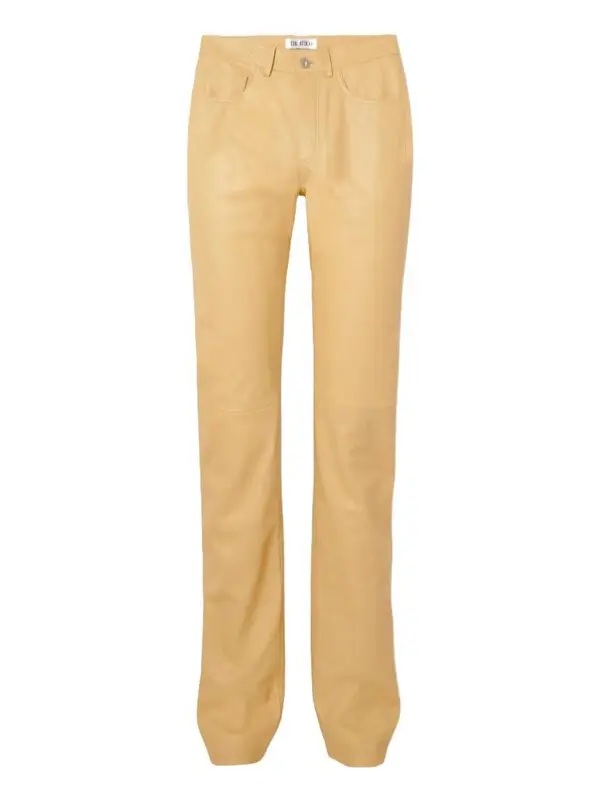 Attico High Waist Leather Straight Leg Pants - Nude