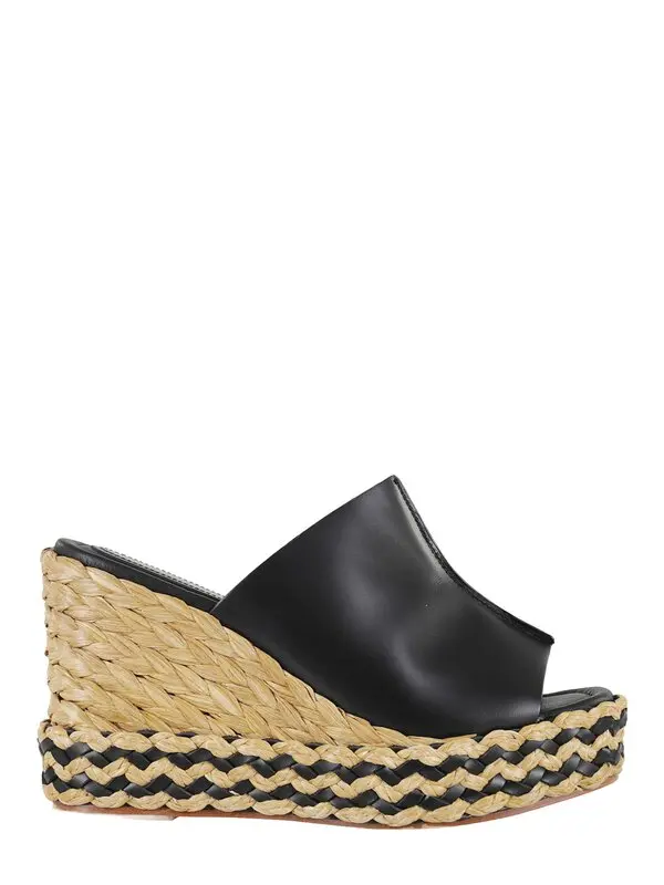 PALOMA BARCELO Ivana Leather Platform Raffia Sandals - Black