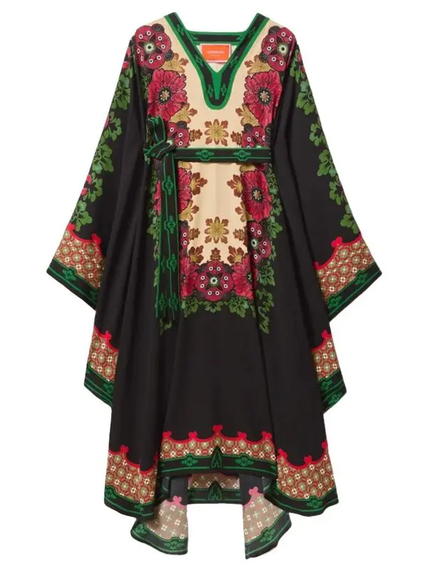 La DoubleJ Floral Print Asymmetric Day Dress - Black