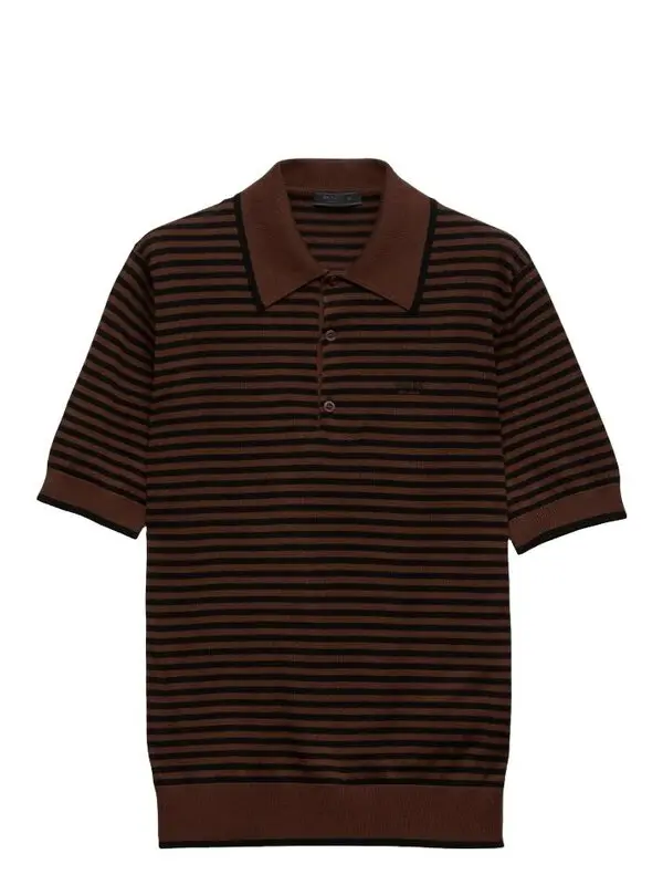 Prada Striped Cotton Polo Shirt - Brown