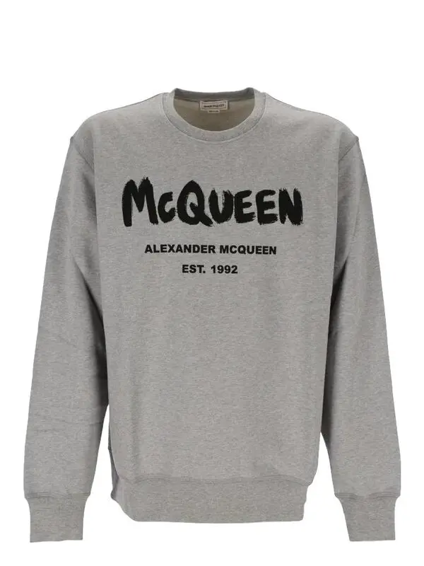 Alexander McQueen Graffiti Logo Round Neck Sweater - Gray