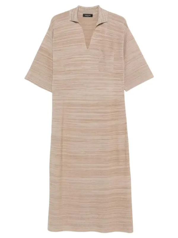 Fabiana Filippi Striped V-neck Maxi Dress With Polo Collar - Nude
