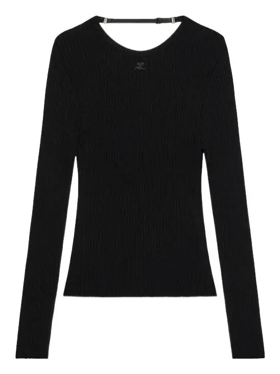 COURREGES Courrèges Ribbed-knit Long Sleeve Jumper - Black