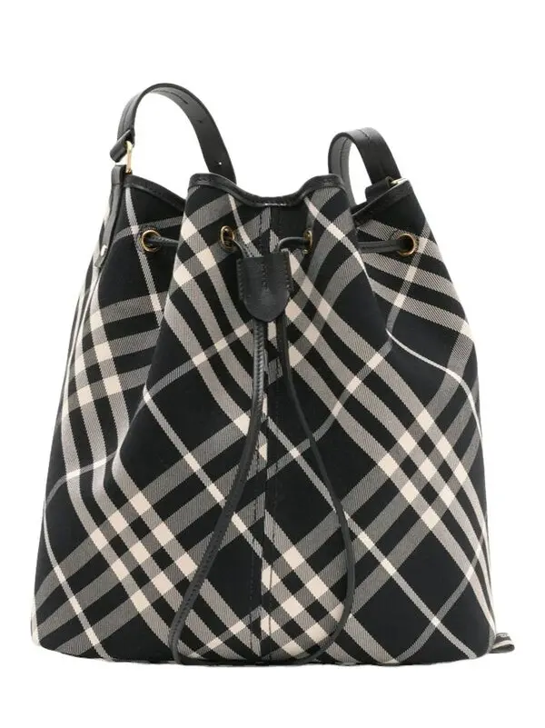 Burberry Medium Check Drawstring Bucket Bag - Black/calico