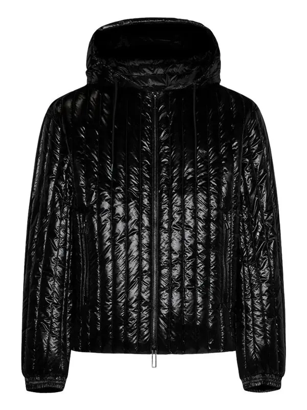Emporio Armani Logo Embroidered Hooded Padded Jacket - Black