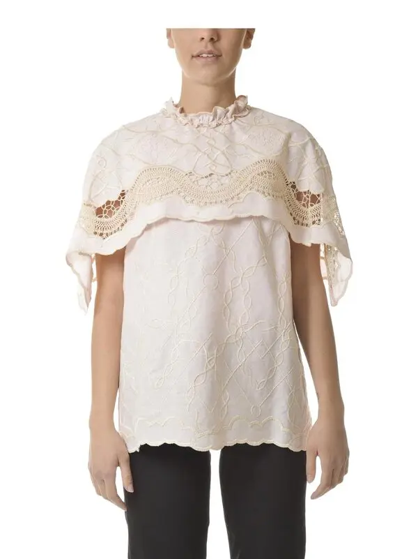 Alberta Ferretti Embroidered Lace Blouse - Nude