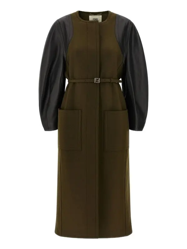 Fendi Single Breasted Belted Panelled Coat - Brown