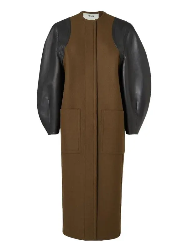Fendi Single Breasted Belted Panelled Coat - Olive Green