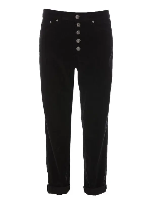 DONDUP Mid-rise Cropped Corduroy Trousers With Button Detail - Black