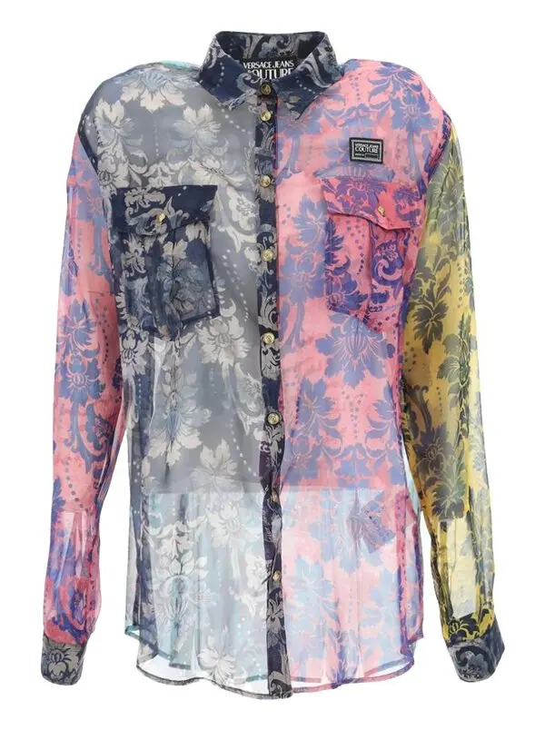 Versace Semi-sheer Panelled Long-sleeve Shirt - Multicolor