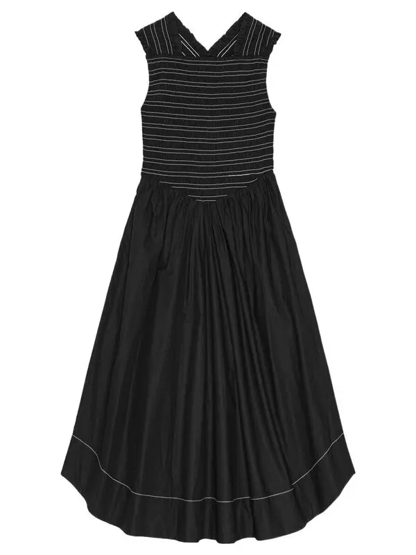 GANNI Washed Stretch Smock Midi Dress - Black