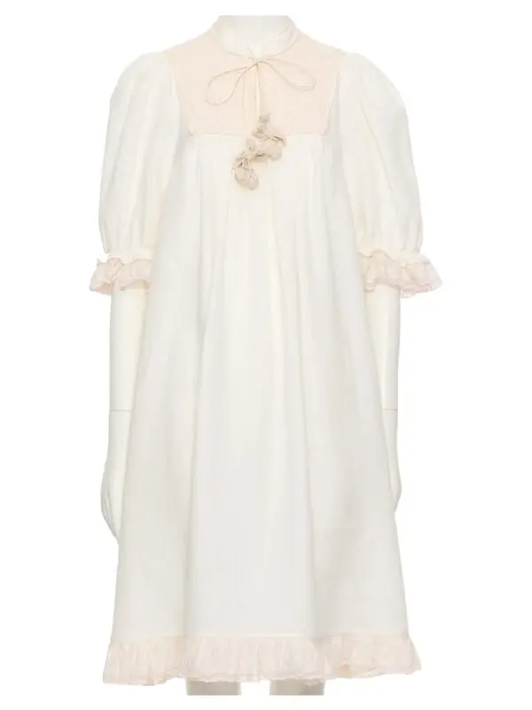 Valentino Garavani Short Sleeve Dress With Tie Neckline - Ivory White