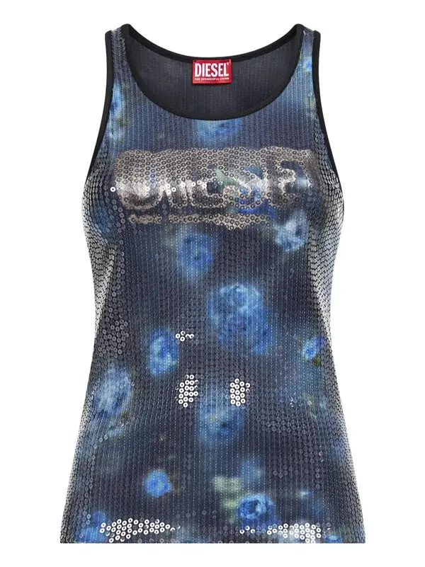 DIESEL® T-unky Top With All-over Sequins And Floral Print - Blue