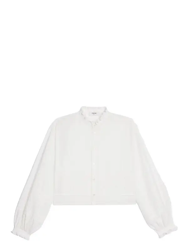 Celine Embroidered Linen Cotton Shirt With Ruffle Trim - Ivory