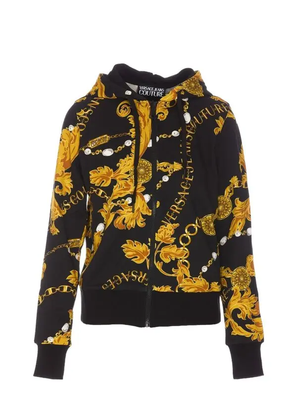 Versace Baroque Print Full Zip Hoodie - Black