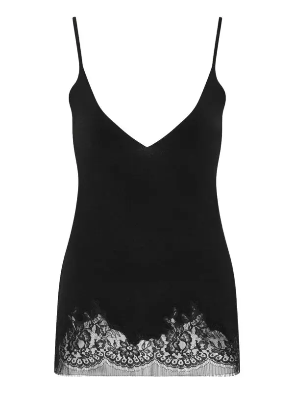 THE ROW Sleeveless V-neck Lace Trim Camisole - Black