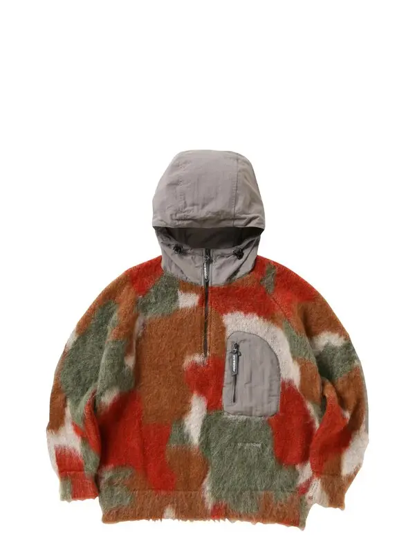 AND WANDER Shaggy Knit Camouflage Hoodie - Multi-color