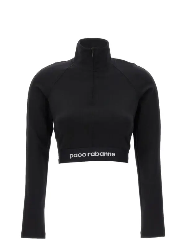 Rabanne Cropped Zip-up High Neck Top - Black