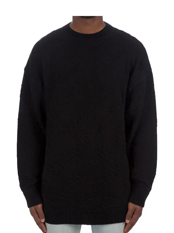 Balenciaga Allover Logo Jacquard Knit Pullover - Black