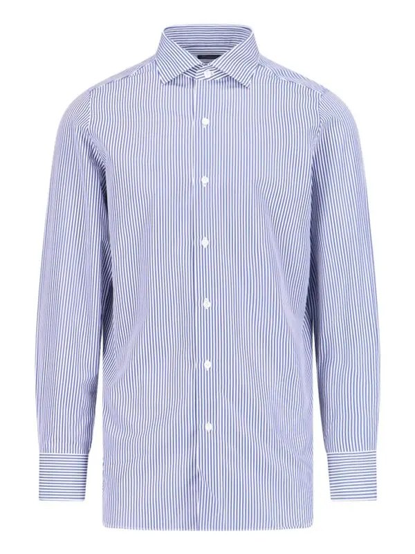 FINAMORE 1925 Striped Long-sleeved Shirt - Blue