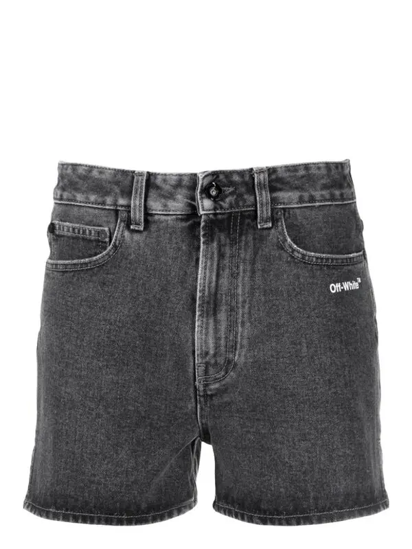 Off-White Logo Printed Denim Shorts - Black