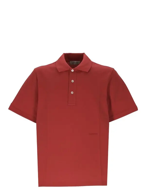 LANVIN Logo Embroidered Short Sleeved Polo Shirt - Red