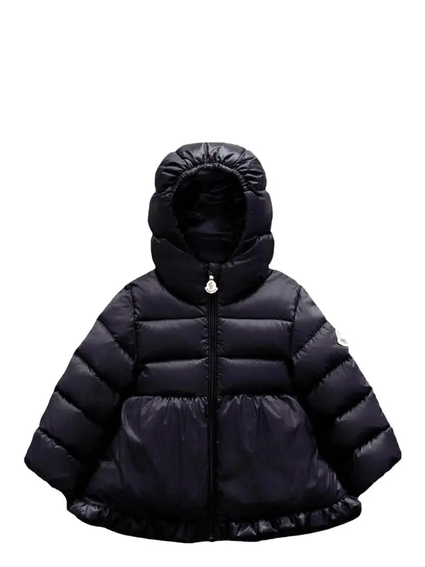 Moncler Odile Hooded Down Jacket With Ruffled Hem - Midnight Blue
