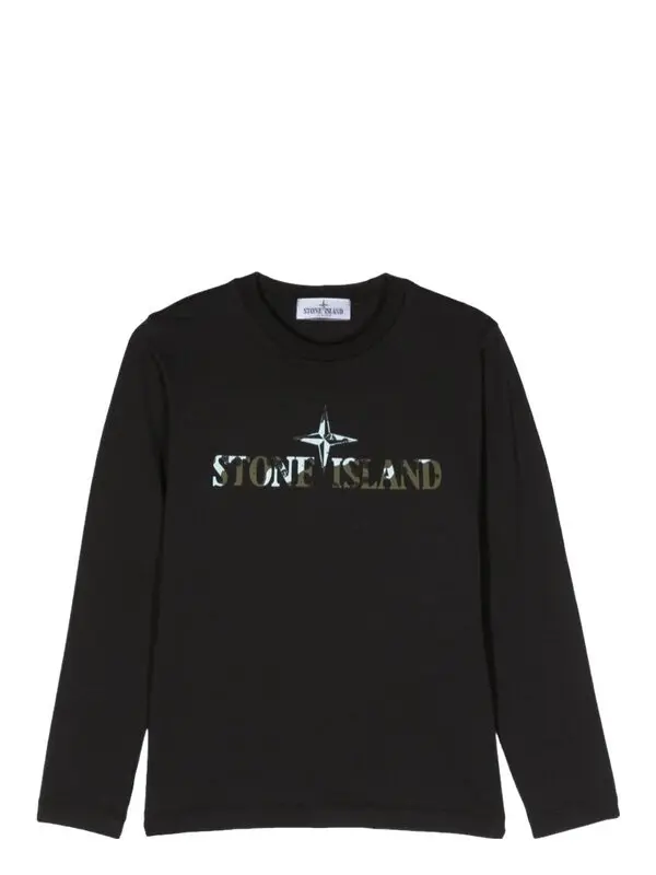 Stone Island Logo Print Long-sleeve T-shirt - Black