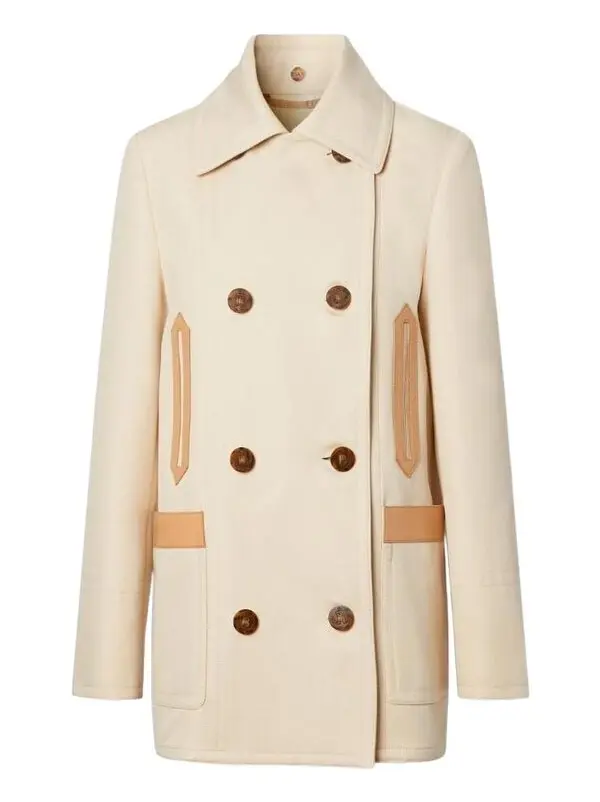 Burberry Double-breasted Peacoat With Leather Trim - Nude