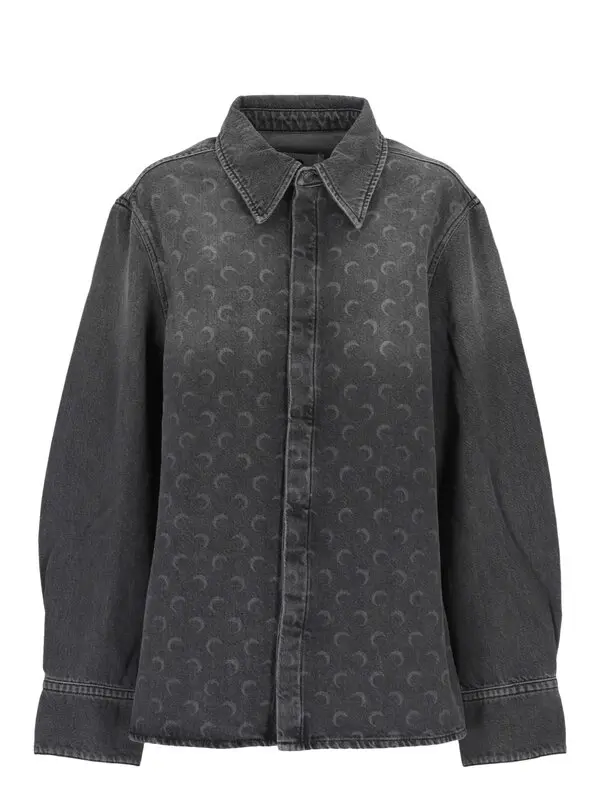 MARINE SERRE Printed Denim Shirt - Black