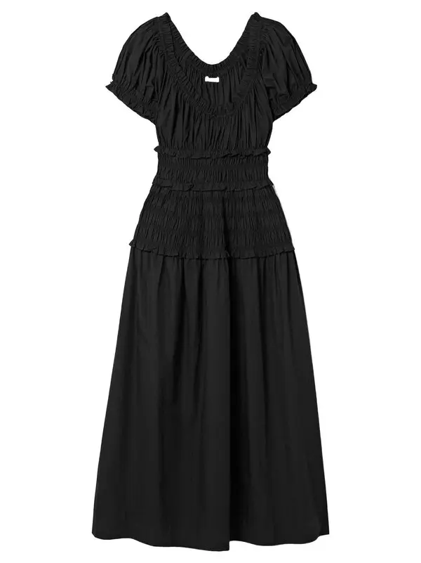 DÔEN Short Sleeve Dress With Ruffle Neckline And A-line Skirt - Black