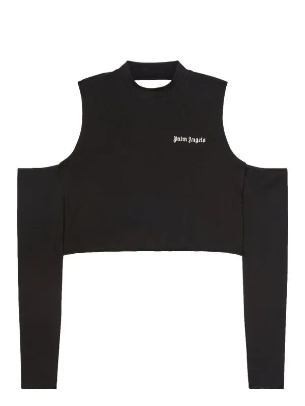 Palm Angels Logo Embroidered Cut-out Detailed Top - Black