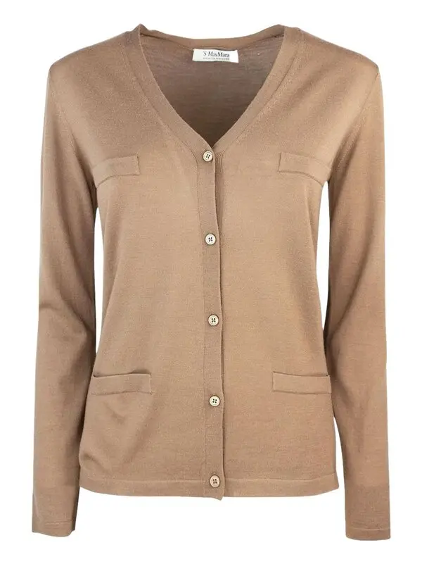 Max Mara V-neck Cardigan With Button Closure And Pockets - Camel