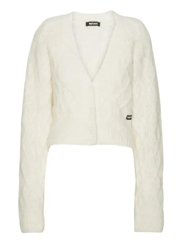 ROTATE BY BIRGER CHRISTENSEN Fluffy Knit Cropped Cardigan - White