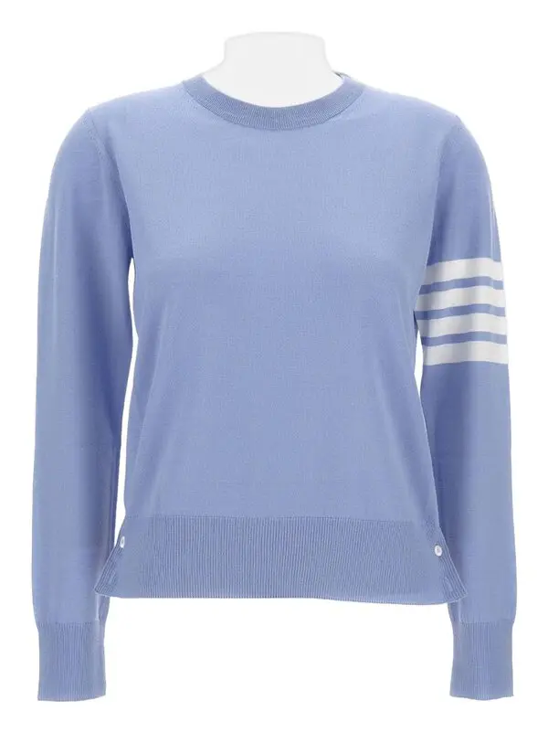 Thom Browne Crew Neck Wool Sweater With Signature Stripes - Blue