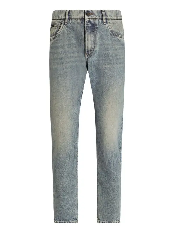 Dolce & Gabbana Logo Plaque Straight Leg Jeans - Light Blue